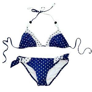 Dior | Swim | Auth Christian Dior Navy Blue White Polka Dot Bikini ...